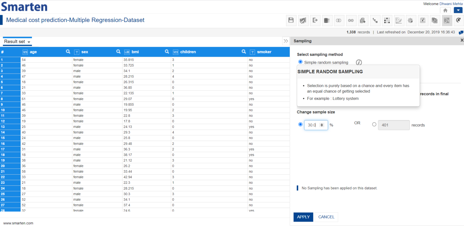 Sampling Data using Smarten Augmented Analytics
