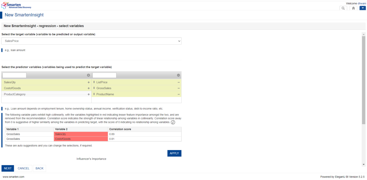 Handling Multicollinearity using Smarten Augmented Analytics